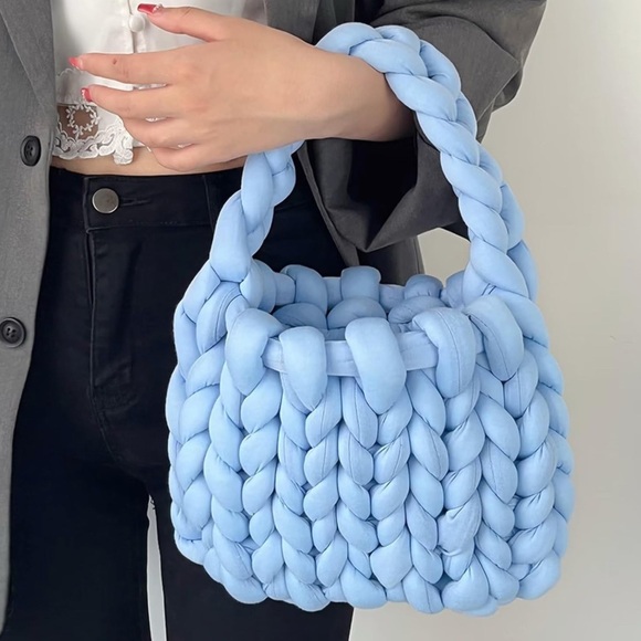 Bags | Chunky Knit Blue Handbag | Poshmark